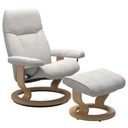 Relaxsessel stressless "Consul" Sessel Gr. Struktur fein JASMINE, Classic Base Eiche, PlusTMSystem-Gleitsystem-Relaxfunktion-Drehfunktion-Kopfstützenverstellung-Rückteilverstellung, B/H/T: 76cm x 100cm x 71cm, grau (light grey jasmine) mit Hocker, Classic Base, Größe M, Gestell Eiche