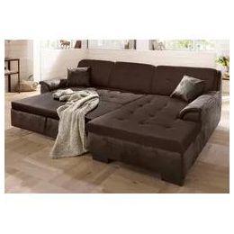 Ecksofa Home Affaire "Bergen" Sofas Gr. B/H/T: 267cm x 83cm x 178cm, Microfaser MELROSE-Struktur, Recamiere rechts, mit Bettfunktion, braun (dunkelbraun) wahlweise mit Bettfunktion L-Form