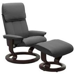 Relaxsessel stressless "Admiral", grau (grau batick), B:87cm H:101cm T:78cm, Leder BATICK: BATICK ist ein leicht korrigiertes, durchgefärbtes und genarbtes Möbelleder, bei dem die meisten Unebenheiten und Spuren in der Regel entfernt wurden., Sessel, mit Classic Base, Größe M & L, Gestell Wenge