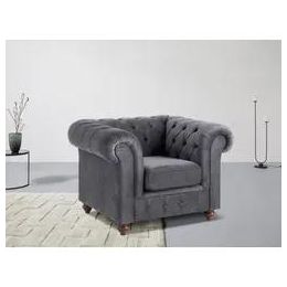 Sessel Home Affaire "Chesterfield B/T/H: 105/69/74 cm" Gr. Luxus-Microfaser weich, B/H/T: 105cm x 74cm x 89cm, grau (anthrazit) mit hochwertiger Knopfheftung, auch in Leder