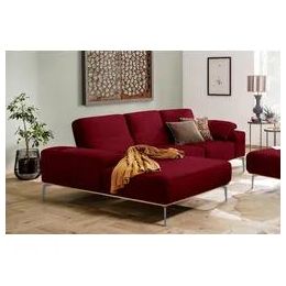 Ecksofa W.Schillig "run" Sofas Gr. B/H/T: 279cm x 88cm x 178cm, Flachgewebe W82, Recamiere links, mit Sitztiefenverstellung, rot (merlot w82) mit elegantem Holzsockel, Füße in Silber matt, Breite 279 cm