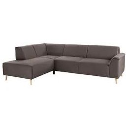 Ecksofa Andas "Janek L-Form" Sofas Gr. B/H/T: 263cm x 81cm x 191cm, Struktur fein, Ottomane links, ohne Funktion, grau (stone) mit Federkern und Keder in scandinavischem Design