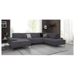 Wohnlandschaft Places of Style "Caluna U-Form" Sofas Gr. B/H/T: 332cm x 81cm x 234cm, Flachgewebe, Recamiere links, grau (anthrazit) mit Sitztiefen- und Kopfteilverstellung