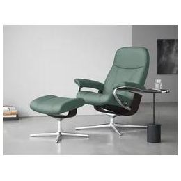 Relaxsessel stressless "Consul" Sessel Gr. Leder PALOMA, Cross Base Braun, S, Relaxfunktion-Drehfunktion-PlusTMSystem-Gleitsystem-BalanceAdaptTM, B/H/T: 78cm x 97cm x 70cm, grün (aqua green paloma) mit Hocker, Cross Base, Größe S, M & L, Holzakzent Braun