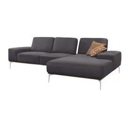 Ecksofa W.Schillig "run" Sofas Gr. B/H/T: 279cm x 88cm x 178cm, Flachgewebe W82, Recamiere rechts, mit Sitztiefenverstellung, grau (anthrazit w82) mit elegantem Holzsockel, Füße in Chrom glänzend, Breite 279 cm