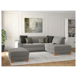 Sit & More Ecksofa SIT & MORE "Dundee L-Form" Sofas Gr. B/H/T: 263cm x 86cm x 219cm, Struktur, Ottomane rechts, ohne Kopfteilverstellung-ohne Bettfunktion-ohne Stauraum, grau mit Federkern und Massivholzfüßen, wahlweise Kopfteilverstellung