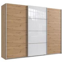 Schwebetürenschrank wimex "Norderstedt" Schränke Gr. B/H/T: 270 cm x 210 cm x 64 cm, 3 St., weiß (artisan eiche nachbildung, glas weiß) INKLUSIVE 2 Stoffboxen und zusätzliche Einlegeböden, mit Glastür