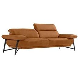 2,5-Sitzer Egoitaliano "Anais, Designsofa mit hohem Sitzkomfort, Designfuß" Sofas Gr. B/H/T: 232cm x 74cm x 106cm, Luxus-Microfaser Lederoptik, braun (brandy) inkl. verstellbarer Kopfteile