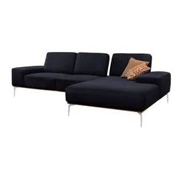 Ecksofa W.Schillig "run" Sofas Gr. B/H/T: 279cm x 88cm x 178cm, Flachgewebe W82, Recamiere rechts, mit Sitztiefenverstellung, blau (dunkelblau w82) mit elegantem Holzsockel, Füße in Chrom glänzend, Breite 279 cm