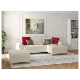 Sit & More Ecksofa SIT & MORE "Dundee L-Form" Sofas Gr. B/H/T: 264cm x 86cm x 175cm, Struktur weich, Recamiere rechts, mit Kopfteilverstellung-mit Bettfunktion-mit Bettkasten, beige (creme) mit Federkern und Massivholzfüßen, wahlweise Kopfteilverstellung