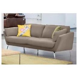 2-Sitzer W.Schillig "softy" Sofas Gr. B/H/T: 183cm x 79cm x 93cm, Longlife Xtra-Leder Z59, braun (stone z59) mit dekorativer Heftung im Sitz, Füße Chrom glänzend