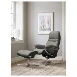 Relaxsessel stressless "Sunrise" Sessel Gr. ROHLEDER Stoff Q2 FARON, Cross Base Schwarz, Relaxfunktion-Drehfunktion-PlusTMSystem-Gleitsystem-BalanceAdaptTM, B/H/T: 83cm x 105cm x 74cm, grau (grey q2 faron) mit Hocker, Cross Base, Größe S, M & L, Holzakzent Schwarz