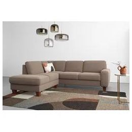 Ecksofa Home Affaire "Vision L-Form" Sofas Gr. B/H/T: 240cm x 90cm x 215cm, Struktur weich, Ottomane links, ohne Bettfunktion-ohne Stauraum, grau (taupe) wahlweise mit Bettfunktion und Stauraum, auch in Easy Care-Bezug