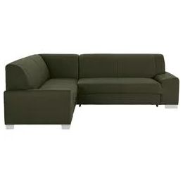 Ecksofa DOMO collection "Anzio L-Form" Sofas Gr. B/H/T: 259cm x 85cm x 191cm, Struktur fein, langer Schenkel rechts, Mit Bettfunktion-Mit Federkern, grün (dunkelgrün) Wahlweise mit Bettfunktion und Federkern