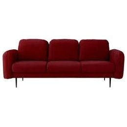 3-Sitzer LEONIQUE "Skidi" Sofas Gr. B/H/T: 213cm x 81cm x 93cm, Samtoptik, rot (dunkelrot) mit losen Rückenkissen und Keder oben auf der Armlehne