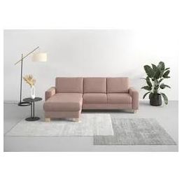 Ecksofa Home Affaire "Summer L-Form" Sofas Gr. B/H/T: 249 cm x 91 cm x 164 cm, Feincord, Recamiere links, ohne Bettfunktion-ohne Bettkasten-ohne Federkern, rosa (altrosa) mit Recamiere, oder ohne Bettfunktion und Bettkasten, Cord-Bezug