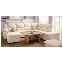 Wohnlandschaft COTTA "Casino U-Form" Sofas Gr. B/H/T: 313cm x 98cm x 95cm, Kunstleder SOFTLUX, Ottomane rechts, mit Bettfunktion, beige (creme) wahlweise mit Bettfunktion