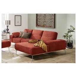 Ecksofa W.Schillig "run" Sofas Gr. B/H/T: 299cm x 88cm x 178cm, Stoff S37, Recamiere rechts, mit Sitztiefenverstellung, rot (marsala s37) mit elegantem Holzsockel, Füße in Chrom glänzend, Breite 299 cm