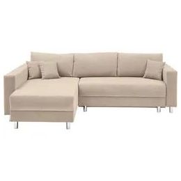 Ecksofa Inosign "Anela L-Form" Sofas Gr. B/H/T: 252cm x 89cm x 192cm, Struktur, Recamiere beidseitig montierbar, beige (creme) inklusive Bettfunktion, Bettkasten, loser Zier- und Rückenkissen