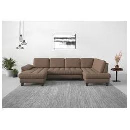 Sit & More Wohnlandschaft SIT & MORE "Westham U-Form", braun (chocco), B:338cm H:88cm T:172cm, 100% Polyester, Sofas, wahlweise mit Bettfunktion, Bettkasten, Sitztiefenverstellung