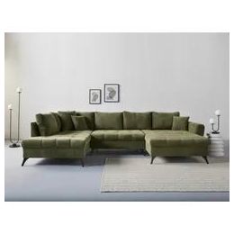 Wohnlandschaft Inosign "Lörby U-Form" Sofas Gr. B/H/T: 339 cm x 90 cm x 190 cm, Struktur weich, Ottomane links, Struktur weich, grün Belastbarkeit bis 140kg pro Sitzplatz, auch mit Aqua clean-Bezug