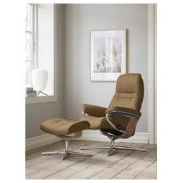 Relaxsessel stressless "Sunrise" Sessel Gr. Leder PALOMA, Cross Base Eiche, Relaxfunktion-Drehfunktion-PlusTMSystem-Gleitsystem-BalanceAdaptTM, B/H/T: 83cm x 105cm x 74cm, braun (taupe paloma) mit Cross Base, Größe S, M & L, Holzakzent Eiche