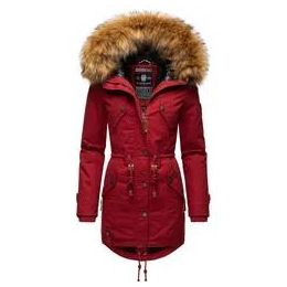 Wintermantel Marikoo "La Viva Prc" Gr. XS (34), rot (blutrot) Damen Mäntel stylischer Winterparka mit abnehmbarem Kunstfell