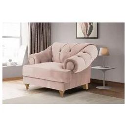 Sessel Home Affaire "Alegra", beige (puder), B:116cm H:86cm T:108cm, Samtoptik (100% Polyester), Luxus-Microfaser Vintagelook (100% Polyester), Struktur fein (100% Polyester), Sessel, Polstersessel, mit Knopfheftung im Rücken, Keder und Nieten in Armlehnen