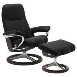 Relaxsessel stressless "Consul" Sessel Gr. Leder PALOMA, Signature Base Wenge, BalanceAdaptTM-PlusTMSystem-Gleitsystem-Relaxfunktion-Drehfunktion-Kopfstützenverstellung-Rückteilverstellung, B/H/T: 91cm x 102cm x 79cm, schwarz (black paloma) mit Hocker, Signature Base, Größe L, Gestell Wenge