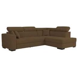 Ecksofa Home Affaire "Tulio L-Form" Sofas Gr. B/H/T: 267cm x 95cm x 198cm, Struktur fein, Ottomane rechts, ohne Bettfunktion-ohne Bettkasten, braun wahlweise mit Bettfunktion und Bettkasten, incl. 3 Zierkissen