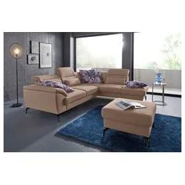 Sit & More Ecksofa SIT & MORE "Percy L-Form" Sofas Gr. B/T: 270cm x 235cm, Feinstruktur, Ottomane rechts, mit Kopfteilverstellung-mit schwarzem Nickelfuß, beige 15 cm Fußhöhe, Sitztiefenverstellung, wahlweise in 2 Fußfarben