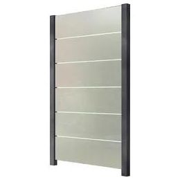 Zaun STAKET PRO, grau, Pfosten: 2 St., Aluminium, Glas, Zaunelemente, Glaszaun, Gesamtlänge: 1,217 m, 2 Pfosten