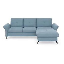 Ecksofa Places of Style "Calando L-Form" Sofas Gr. B/H/T: 258 cm x 91 cm x 165 cm, Soft clean, mega-Recamiere rechts, ohne Bettfunktion-ohne Bettkasten-ohne Armteilverstellung, blau (hellblau) wahlweise mit Bettfunktion, Bettkasten und Armteilfunktion