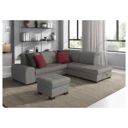 Sit & More Ecksofa SIT&MORE "Luxor L-Form" Sofas Gr. B/H/T: 259 cm x 82 cm x 224 cm, Struktur fein, Ottomane rechts, ohne Bettfunktion-ohne Bettkasten-ohne Kopfteilverstellung, grau (hellgrau) wahlweise mit Bettfunktion, Stauraum und Kopfteilverstellung