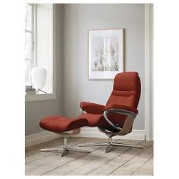 Relaxsessel stressless "Sunrise" Sessel Gr. ROHLEDER Stoff Q2 FARON, Cross Base Eiche, Relaxfunktion-Drehfunktion-PlusTMSystem-Gleitsystem-BalanceAdaptTM, B/H/T: 79cm x 103cm x 73cm, rot (rust q2 faron) mit Hocker, Cross Base, Größe S, M & L, Holzakzent Eiche