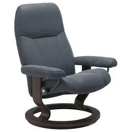 Relaxsessel stressless "Consul" Sessel Gr. Leder BATICK, Classic Base Wenge, PlusTMSystem-Gleitsystem-Relaxfunktion-Drehfunktion-Kopfstützenverstellung-Rückteilverstellung, B/H/T: 76cm x 100cm x 71cm, blau (atlantic blue batick) mit Classic Base, Größe M, Gestell Wenge