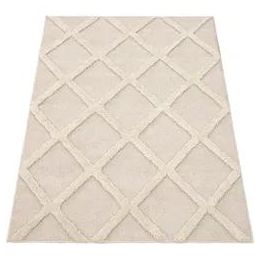 Hochflor-Teppich Paco Home "Genua 745" Teppiche Gr. B: 200cm, 34mm, L: 280cm, beige (creme) Uni-Farben, Hoch-Tief Effekt, modernes Design, Rauten, weicher Flor