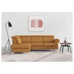 Sit & More Ecksofa SIT & MORE "Arngast L-Form" Sofas Gr. B/H/T: 245cm x 84cm x 194cm, NaturLEDER, Ottomane links, mit Bettfunktion-mit Bettkasten-Bett mit Stoff bezogen, gelb (curry) inklusive Kopfteilverstellung und Federkern