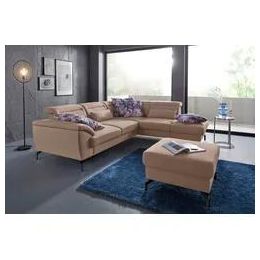 Sit & More Ecksofa SIT & MORE "Percy L-Form" Sofas Gr. B/H/T: 270cm x 80cm x 235cm, Feinstruktur, Ottomane rechts, mit schwarzem Nickelfuß, beige 15 cm Fußhöhe, Sitztiefenverstellung, wahlweise in 2 Fußfarben