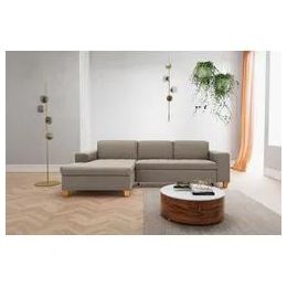 Ecksofa Home Affaire "Corby L-Form" Sofas Gr. B/H/T: 266cm x 80cm x 162cm, Struktur fein, Recamiere links, mit Bettfunktion-mit Bettkasten, grau (hellgrau) wahlweise mit Bettfunktion, Steppung auf Sitzfläche