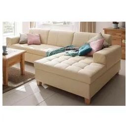 Ecksofa Home Affaire "Corby L-Form" Sofas Gr. B/H/T: 266cm x 80cm x 162cm, NaturLEDER, Recamiere rechts, ohne Bettfunktion, beige (creme) wahlweise mit Bettfunktion, Steppung auf Sitzfläche