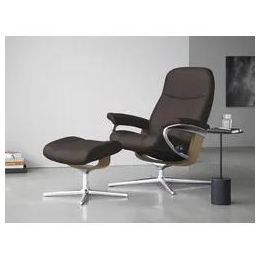 Relaxsessel stressless "Consul" Sessel Gr. Leder PALOMA, Cross Base Eiche, L, Relaxfunktion-Drehfunktion-PlusTMSystem-Gleitsystem-BalanceAdaptTM, B/H/T: 91cm x 102cm x 79cm, braun (chocolate paloma) mit Hocker, Cross Base, Größe S, M & L, Holzakzent Eiche