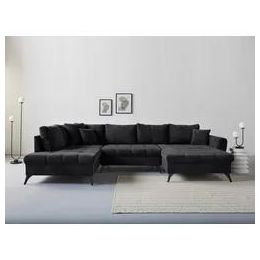 Wohnlandschaft Inosign "Lörby U-Form" Sofas Gr. B/H/T: 339 cm x 90 cm x 190 cm, Struktur weich, Ottomane links, Struktur weich, schwarz Belastbarkeit bis 140kg pro Sitzplatz, auch mit Aqua clean-Bezug