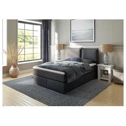 Boxspringbett Home Affaire "Lysann", grau (anthrazit), B:147cm L:215cm, Komplettbetten, Boxspringbett, 5fach verstellbares Kopfteil, in 4 Breiten, 3 Matratzenarten
