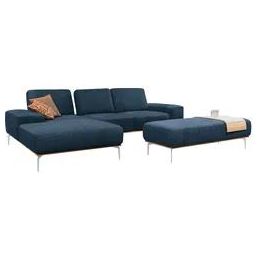 Ecksofa W.Schillig "run" Sofas Gr. B/H/T: 279cm x 88cm x 178cm, ROHLEDER Jacquard-Flachgewebe Q2 W60, Recamiere links, mit Sitztiefenverstellung, blau (jeans w60) mit elegantem Holzsockel, Füße in Chrom glänzend, Breite 279 cm