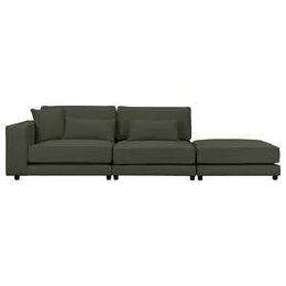 Ottomane OTTO products "Grenette" Sofas Gr. B/H/T: 291cm x 77cm x 102cm, Struktur (recyceltes Polyester), Armlehne links, grün (dunkelgrün) Modulsofa, im Baumwoll-Leinenmix oder aus recycelten Stoffen