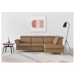 Sit & More Ecksofa SIT & MORE "Arngast L-Form" Sofas Gr. B/H/T: 245cm x 84cm x 194cm, NaturLEDER, Ottomane rechts, ohne Bettfunktion-ohne Bettkasten-Rücken Spannstoff, braun (cappucino) inklusive Kopfteilverstellung und Federkern