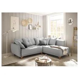 Ecksofa ED EXCITING DESIGN "Pamplona L-Form" Sofas Gr. B/H/T: 244cm x 91cm x 212cm, Webstoff, Ottomane beidseitig montierbar, grau (grau/denver 16 silver/zierkissen lapit anthrazit) mit Bettfunktion, Bettkasten, Rücken- und Zierkissen, frei im Raum