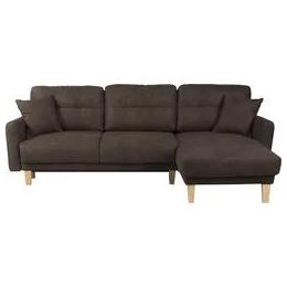 Ecksofa Home Affaire "Triplo, Zierkissen, Schlaffunktion, B/T/H: 234/164/89 cm, L-Form" Sofas Gr. B/H/T: 234 cm x 89 cm x 164 cm, Luxus-Microfaser Vintageoptik, Recamiere rechts, mit Bettfunktion-mit Bettkasten, braun wahlweise mit Bettfunktion und Bettkasten, Liegefläche 210132 cm