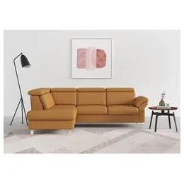 Sit & More Ecksofa SIT & MORE "Arngast L-Form" Sofas Gr. B/H/T: 245cm x 84cm x 194cm, NaturLEDER, Ottomane links, ohne Bettfunktion-ohne Bettkasten-Rücken Spannstoff, gelb (curry) inklusive Kopfteilverstellung und Federkern